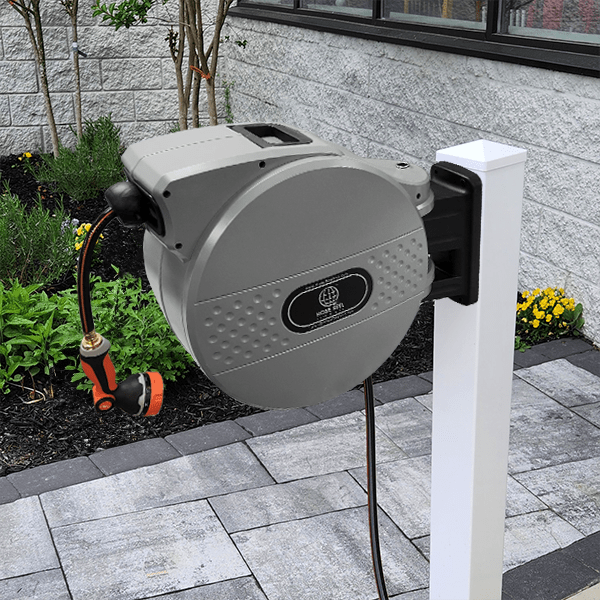 100 Foot Heavy-Duty Auto-Retracting Water Hose Reel, Wall Mount Blue ...