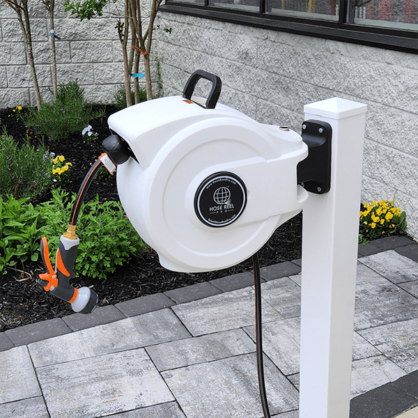 50 Foot Heavy-Duty Auto-Retracting Water Hose Reel, Wall Mount Gray ...