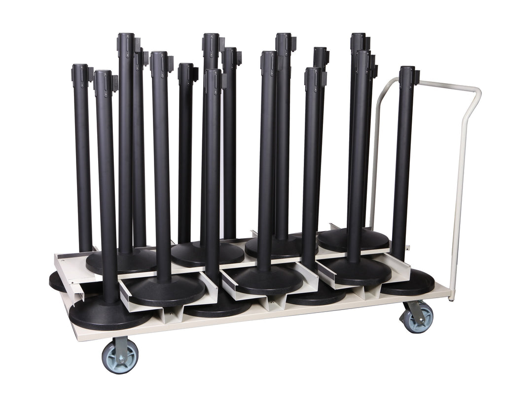 Portable Retractable Belt Barrier Stanchion Post Storage Cart, Vertical ...